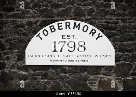 Sign at Tobermory Distillery for Single Malt Scotch Whisky on the Isle ...