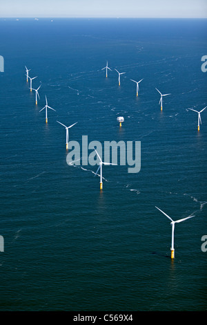 Windmill park with windmill turbines in the Netherlands aerial view of ...