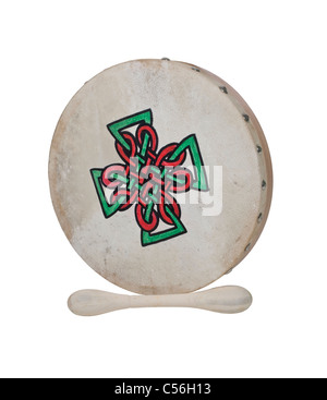 Celtic Bodhran Beater Drum with stretched skin over a frame - path ...