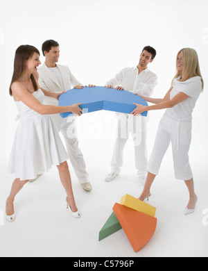 The businessman standing on pie chart in business concept Stock Photo ...