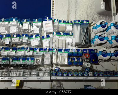 Electrical Fittings On Shelves In D.I.Y Store Cables, Sockets, Switches ...