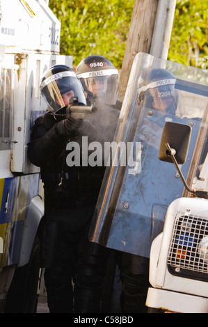 The Heckler and Koch 37mm baton gun (grenade launcher). The weapon is ...