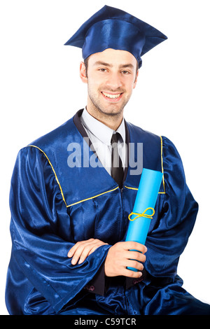 Young student with diploma on white Stock Photo - Alamy