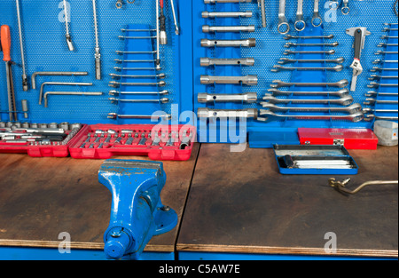 Car garage work bench with well organized tools Stock Photo - Alamy