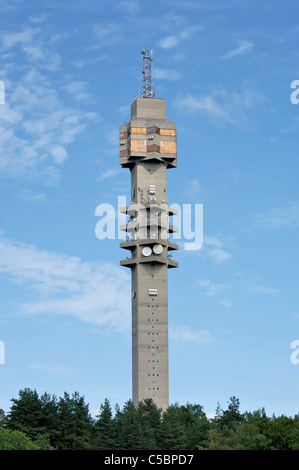 View of TV tower in Stockholm, Sweden. The tower is a major hub of ...