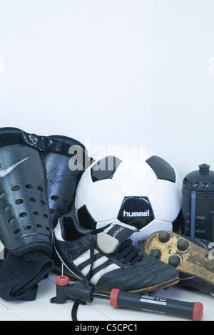 Football equipment, boots,shin pads,football,water bottle and ball pump ...