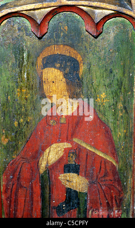 Gateley, Norfolk, rood screen, detail of Sir John Schorne, Shorn shown ...