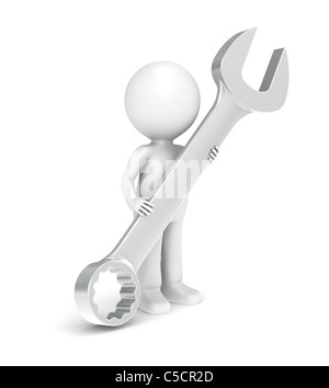 Wrench icon isolated on 3d cyan blue round button abstract illustration ...