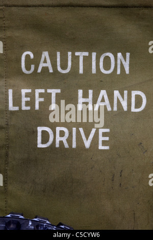 Caution Left Hand Drive notice on back of US Military jeep on display ...