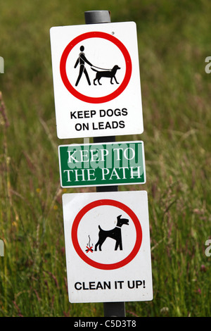 Keep dog in leash sign on a pole Stock Photo - Alamy