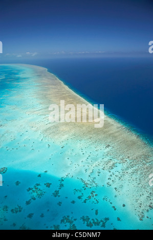 Aerial view of Arlington Reef coral formations underwater in the Great ...