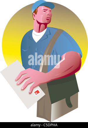 Illustration of a postman mailman delivery worker delivering parcel ...