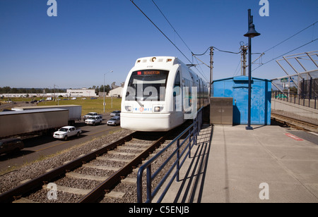 Trimet Max Light Rail Train Underground Waiting At A Station; Portland ...