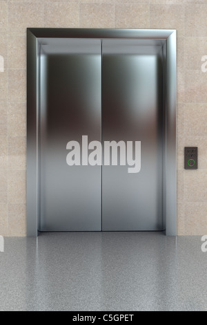 Modern elevator with closed metal doors. 3d rendering Stock Photo - Alamy