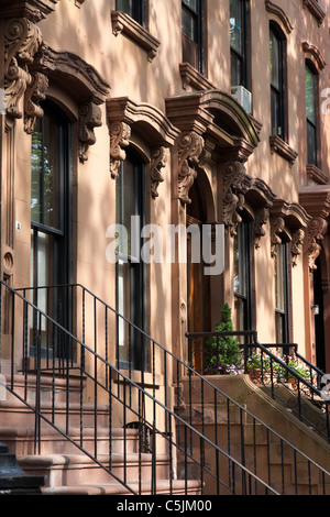 New York, old brownstone style townhouses near Greenwich Village Stock ...