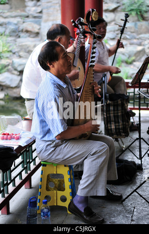 MUSICIANS PLAYING TRADITIONAL CHINESE MUSIC, ALTAR TO BUDDHA, PARIS (75 ...