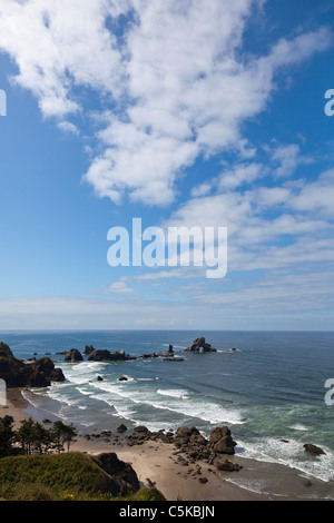 Ecola State Park, Oregon, USA. Man surfing along the Oregon coast ...