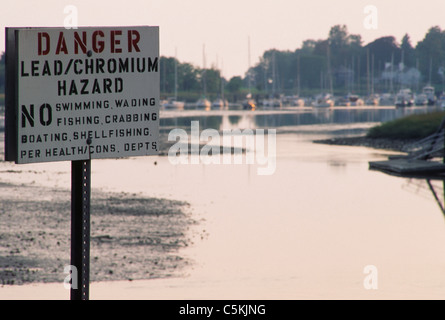 Danger sign poisoned estuary CT Stock Photo - Alamy