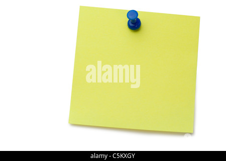 Yellow post-it with drawing pin Stock Photo - Alamy