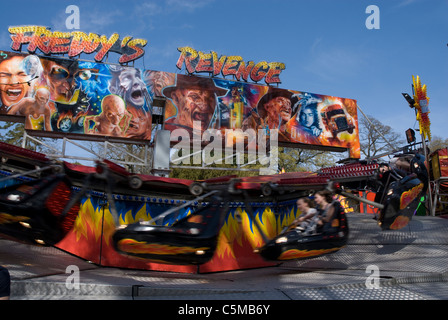 Fairground rides at a funfair Royal Victoria Park, Bath Somerset UK ...