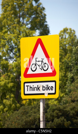 Think Bike road safety sign in the UK Stock Photo - Alamy