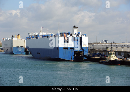 Port of Southampton England roro cargo ships loading and unloading ...