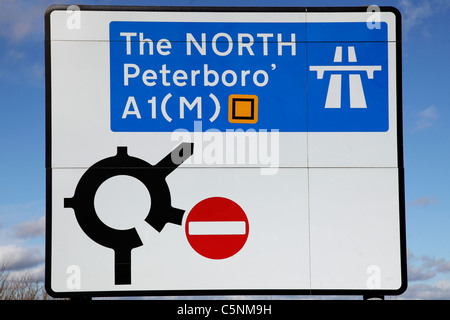 Blue motorway signs A1M Road Sign british traffic Stock Photo - Alamy