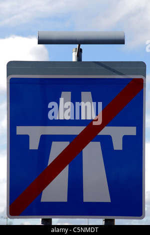 Blue End of motorway sign A1M Cambridgeshire Stock Photo - Alamy