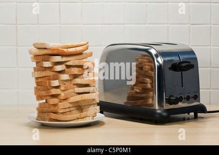 Stack of toast and toaster Stock Photo - Alamy