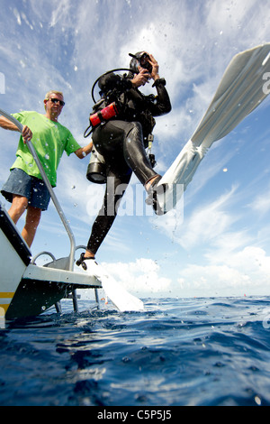 Giant stride entry into water Stock Photo - Alamy