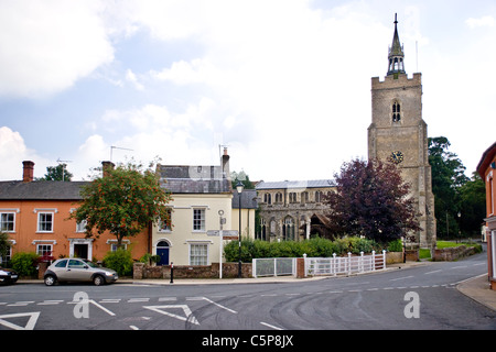Houses and St Mary Church, Swan Street, Boxford, Suffolk, England Stock ...