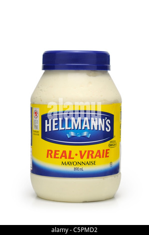 Jar of Hellmans Mayonnaise cut out on white. Richard Hellman produced ...