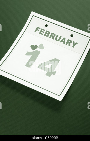 14 FEBRUARY calendar date Valentine's Day holiday Heart shaped white ...
