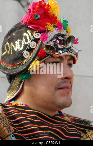 BOLIVIA. Native Aymara and Quechua dancer with traditional costume at a ...