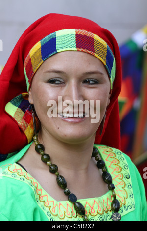 BOLIVIA. Native Aymara and Quechua dancer with traditional costume at a ...