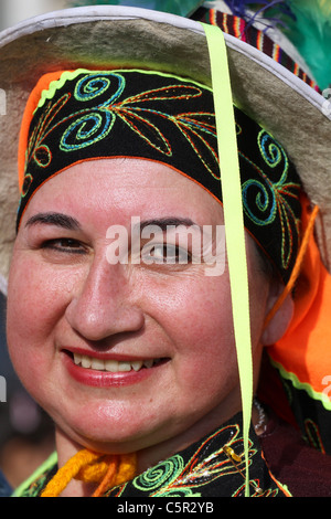 BOLIVIA. Native Aymara and Quechua dancer with traditional costume at a ...