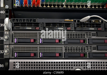 HP Proliant and Dell servers racked in computer server room cabinets ...