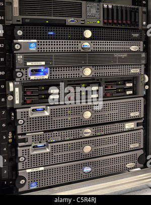 HP Proliant and Dell servers racked in computer server room cabinets ...