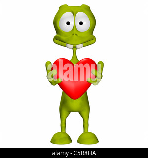 Illustration of an alien holding a heart Stock Photo - Alamy