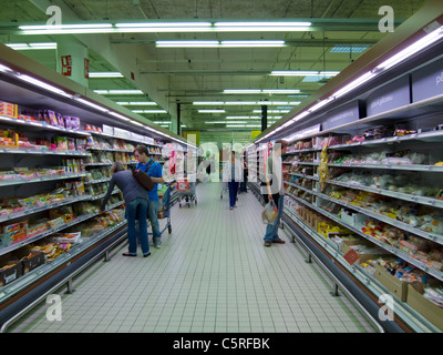 People shopping inside a French Carrefour supermarket, France, Europe ...