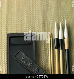 Korean traditional brushes, ink stick and ink stone Stock Photo - Alamy