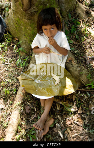 Mexican indigenous Lacandon Mayan girl in traditional white dress ...