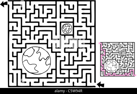 One beginner-level space adventure themed maze with solution Stock ...