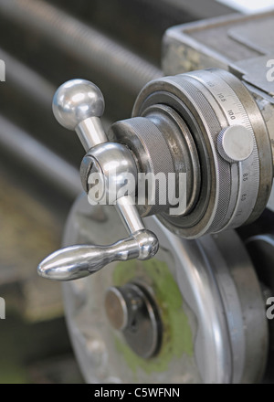Close up image of the crank handle on a gun turret at a historic ...