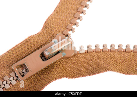 Open brown zipper isolated on white background Stock Photo - Alamy