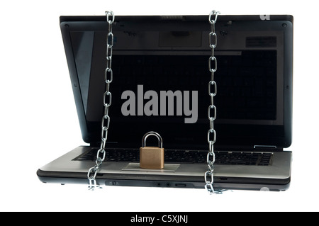 Laptop locked on white background Stock Photo - Alamy