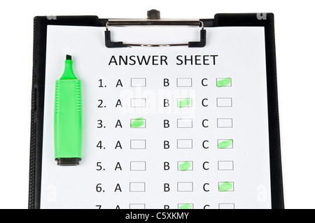 Answer sheet and green marker Stock Photo - Alamy