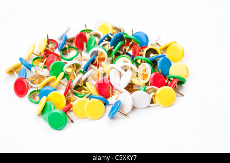 Many pushpins on white background Stock Photo - Alamy