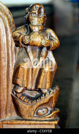medieval bench end, Drunkenness, Jaws of Hell, one of the Seven Deadly ...