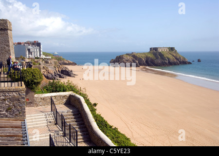 Seafront and beach view, Tenby, Pembrokeshire, Wales, UK Stock Photo ...